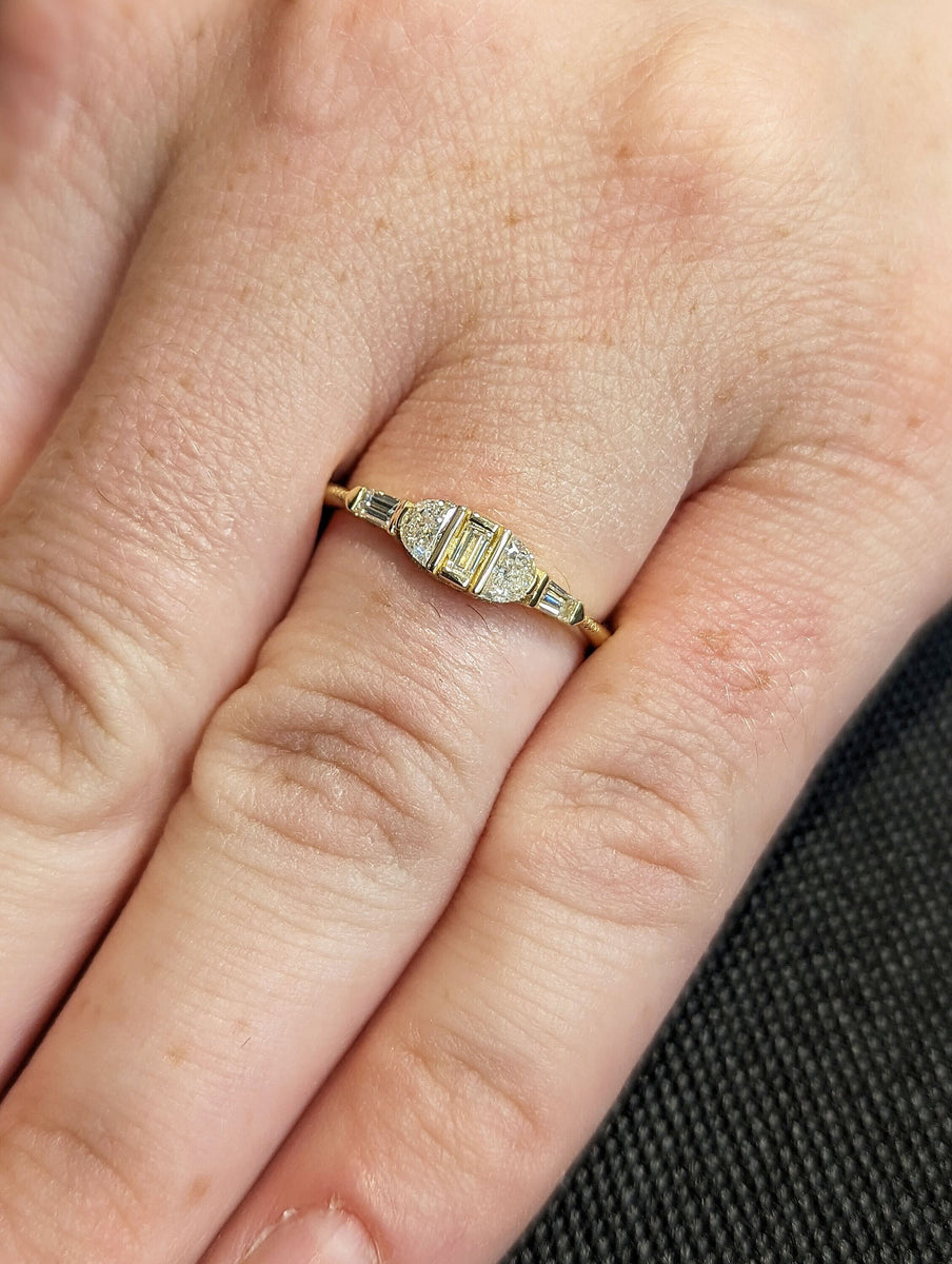 14K Yellow Gold Half Moon Cut Diamond Wedding Anniversary Ring | Custo ...