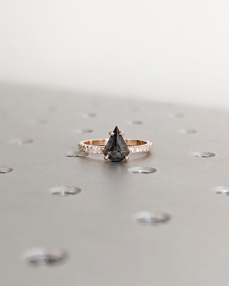 Raw Diamond Fan Cut Diamond, Salt and Pepper, Unique Engagement Ring ...