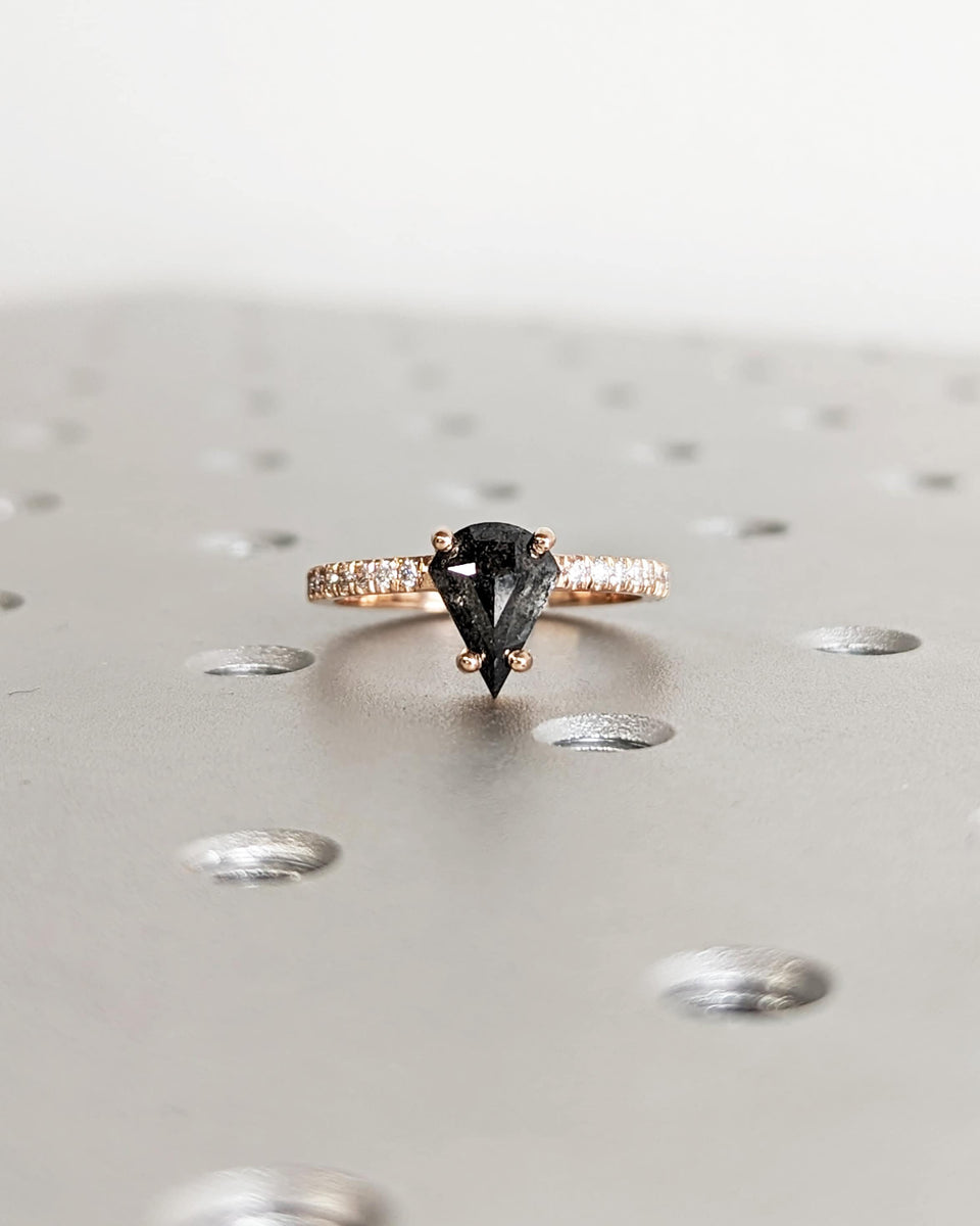 Raw Diamond Fan Cut Diamond, Salt and Pepper, Unique Engagement Ring ...