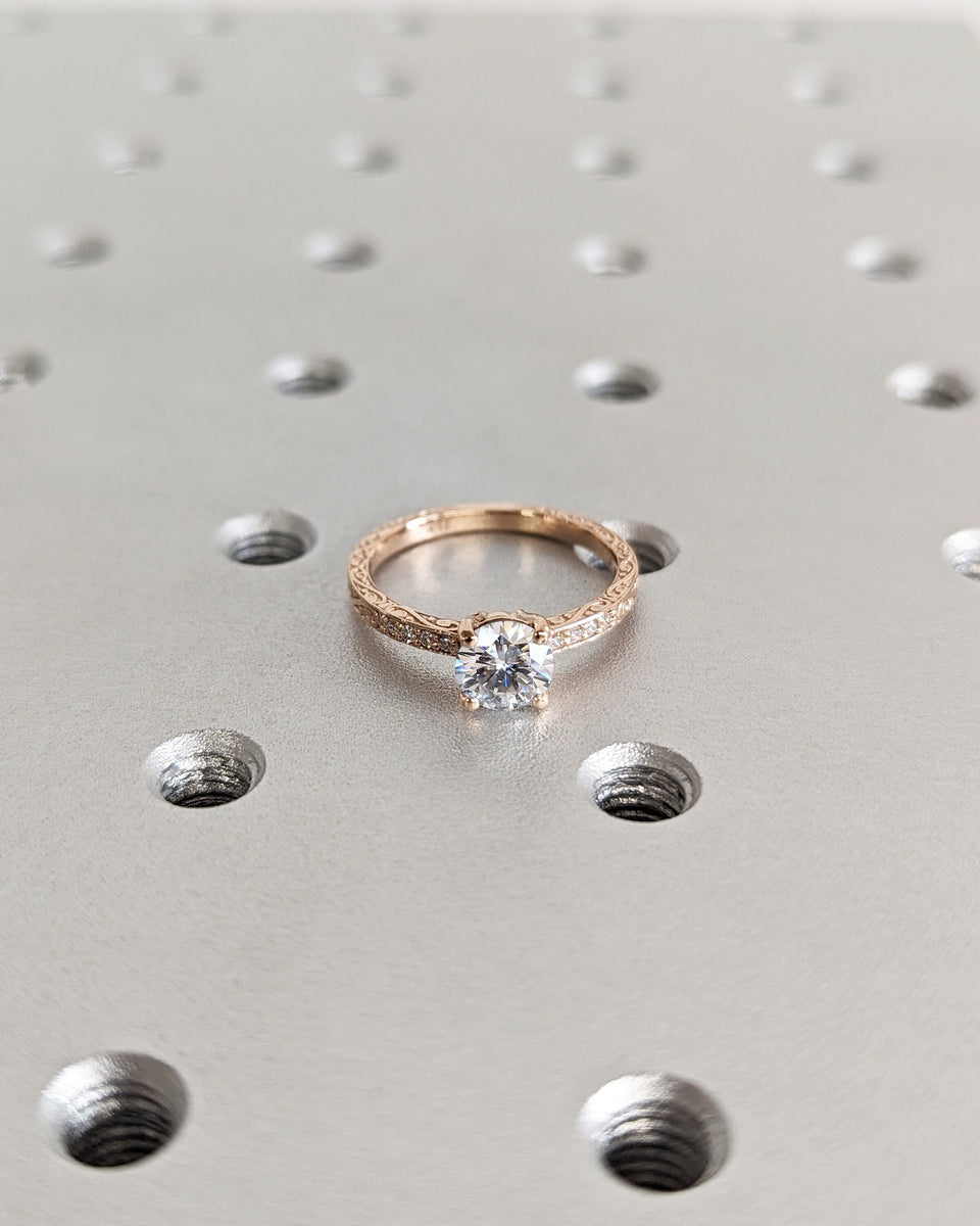 Vintage Engagement Ring, 18K Gold, Hand Engraved Ring, Moissanite Enga ...