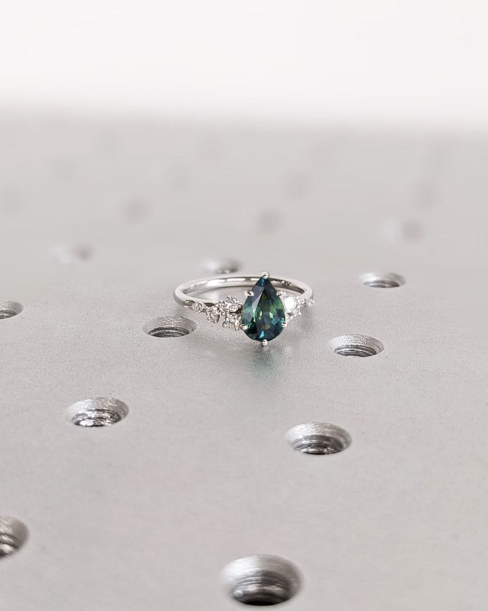 One of a Kind Montana Sapphire Ring, Pear Teal Sapphire, Snowdrift Clu ...