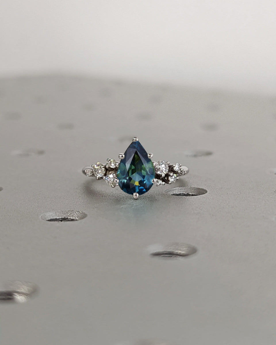 One of a Kind Montana Sapphire Ring, Pear Teal Sapphire, Snowdrift Clu ...
