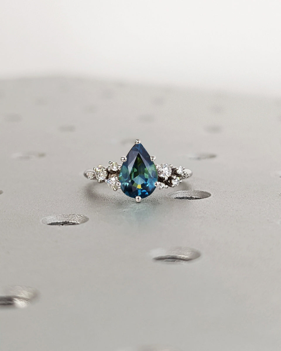 Unique Snowdrift Cluster Ring with Montana Sapphire, Blue Green Teal P ...
