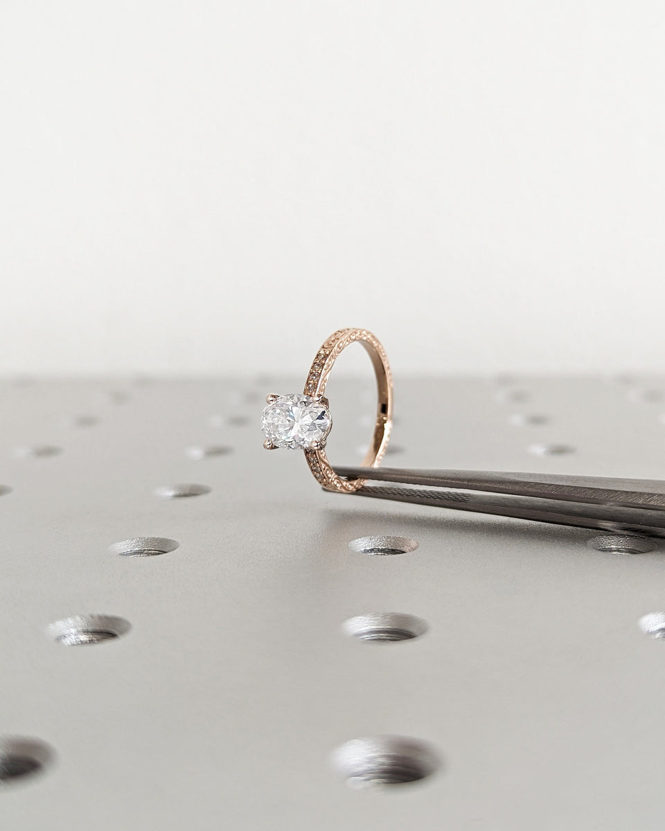 Vintage Engagement Ring, 18K Gold, Hand Engraved Ring, Moissanite Enga ...