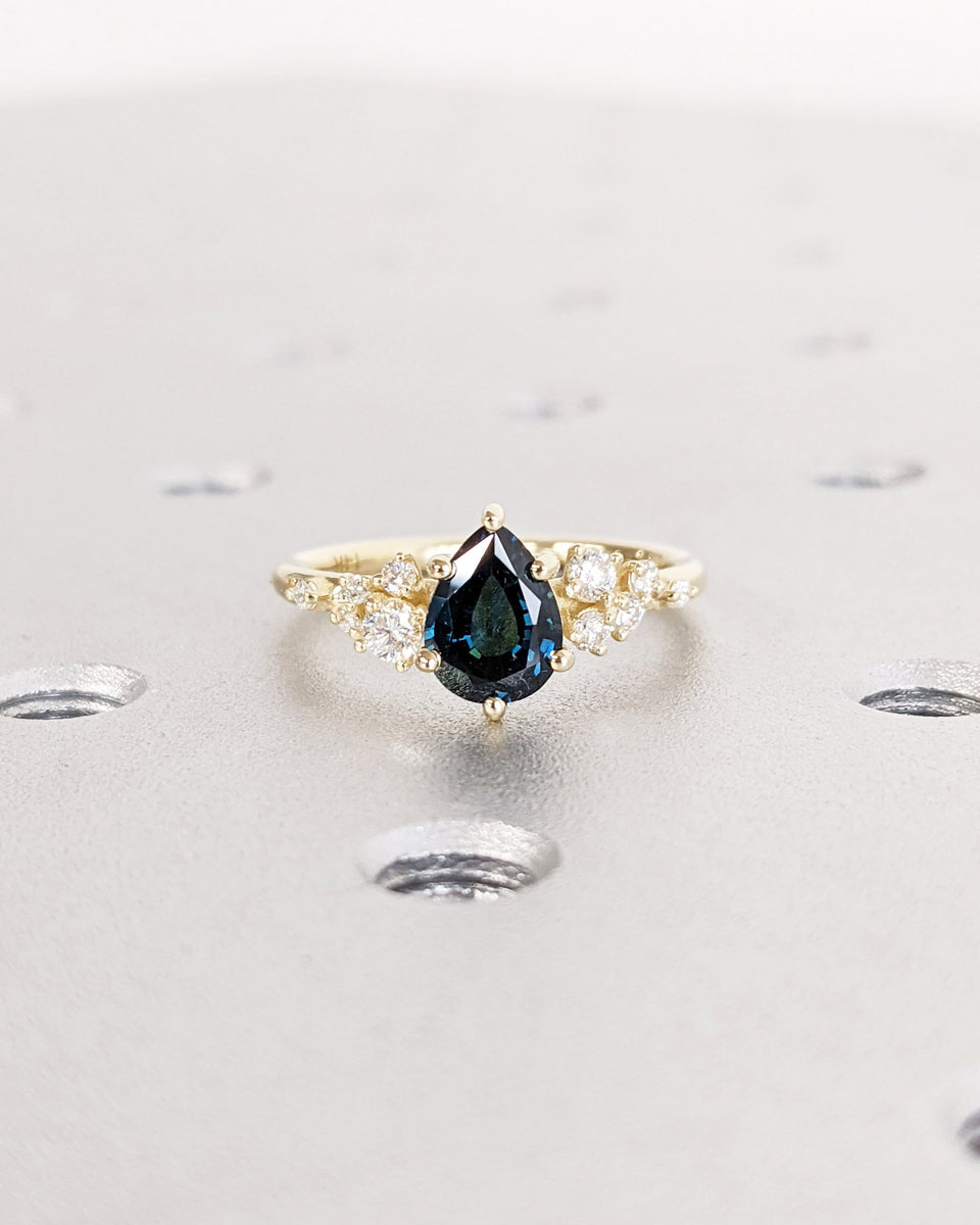 Montana Sapphire Engagement Snowdrift Cluster Ring, Pear Cut Blue Gree ...