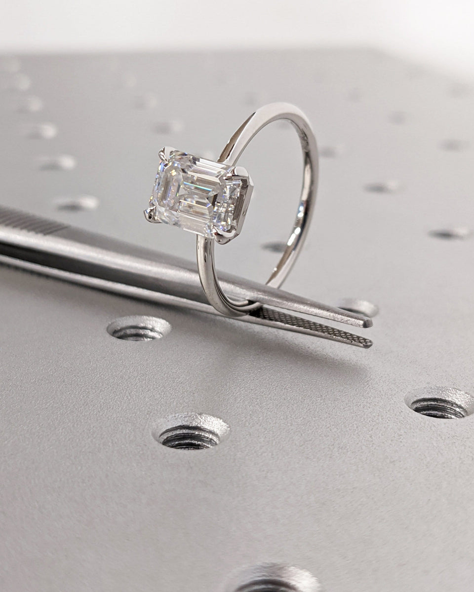 Low Profile Setting Emerald Cut Lab Diamond Solitaire Engagement Ring ...