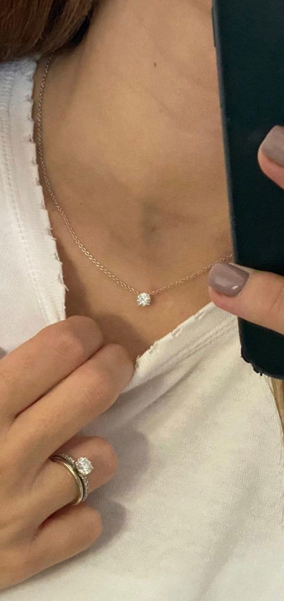 Attached Diamond on Chain, 14K Gold Diamond Necklace, Lab Grown Diamon ...