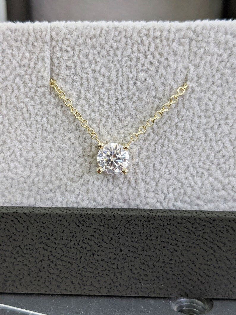 Attached Diamond on Chain, 14K Gold Diamond Necklace, Lab Grown Diamon ...