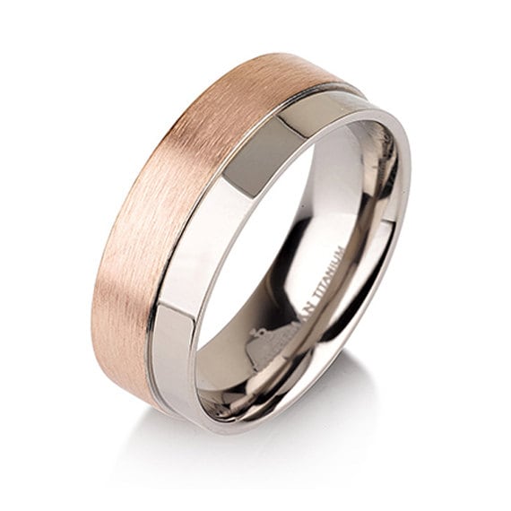 14k Rose Gold Plate Brushed Titanium Band, Titanium Wedding Ring, Tita ...